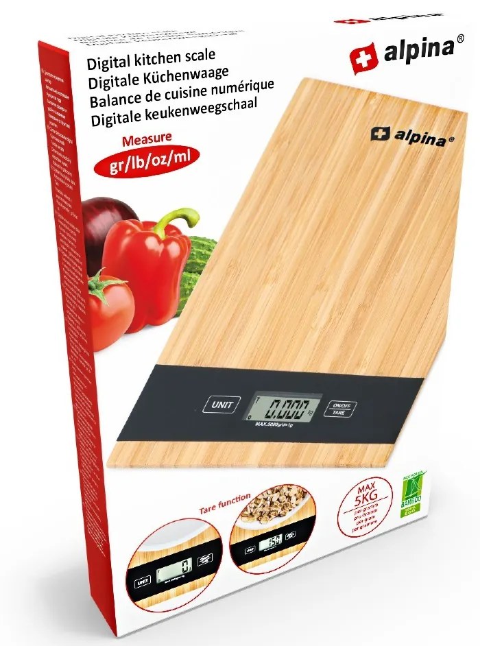 ALPINA Kuchyňská váha 5 kg bambusED-218677