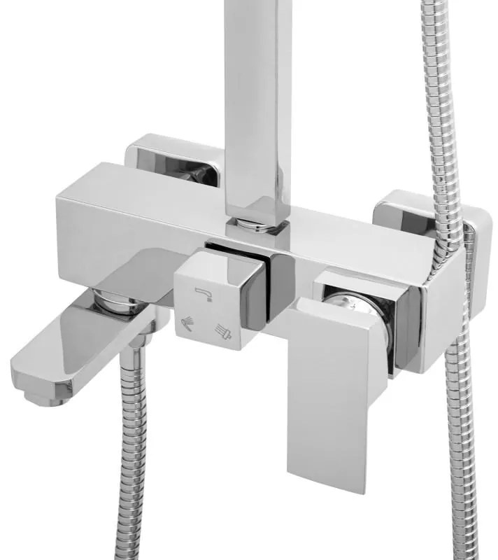 Erga Cube, sprchová souprava s pákovou baterií, vanovou výlevkou a dešťovou hlavicí 30x30cm, chromová, ERG-YKA-BP.CUBE-30-CHR
