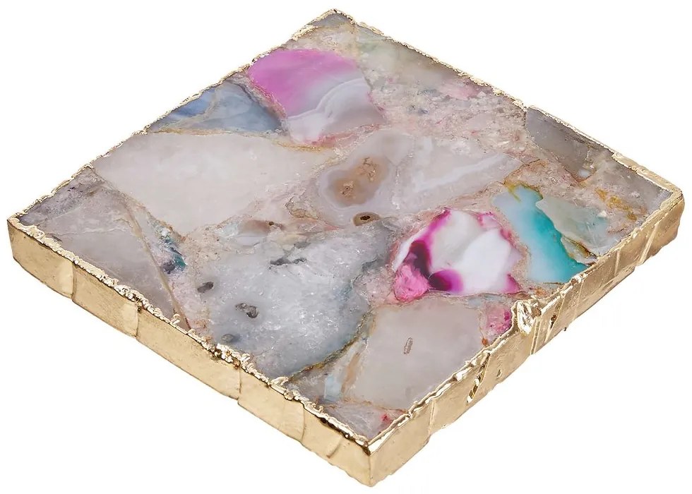 CRYSTAL Podtácek z drahých kamenů čtvercový 10 cm - mix/zlatá
