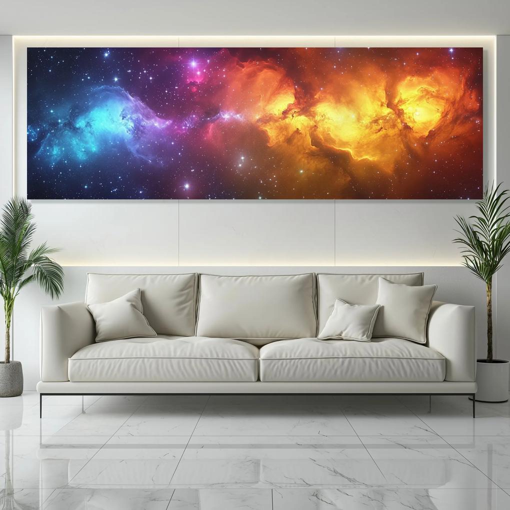 Obraz na plátně - Barevná galaxie Spectre s hvězdami FeelHappy.cz Velikost obrazu: 150 x 50 cm