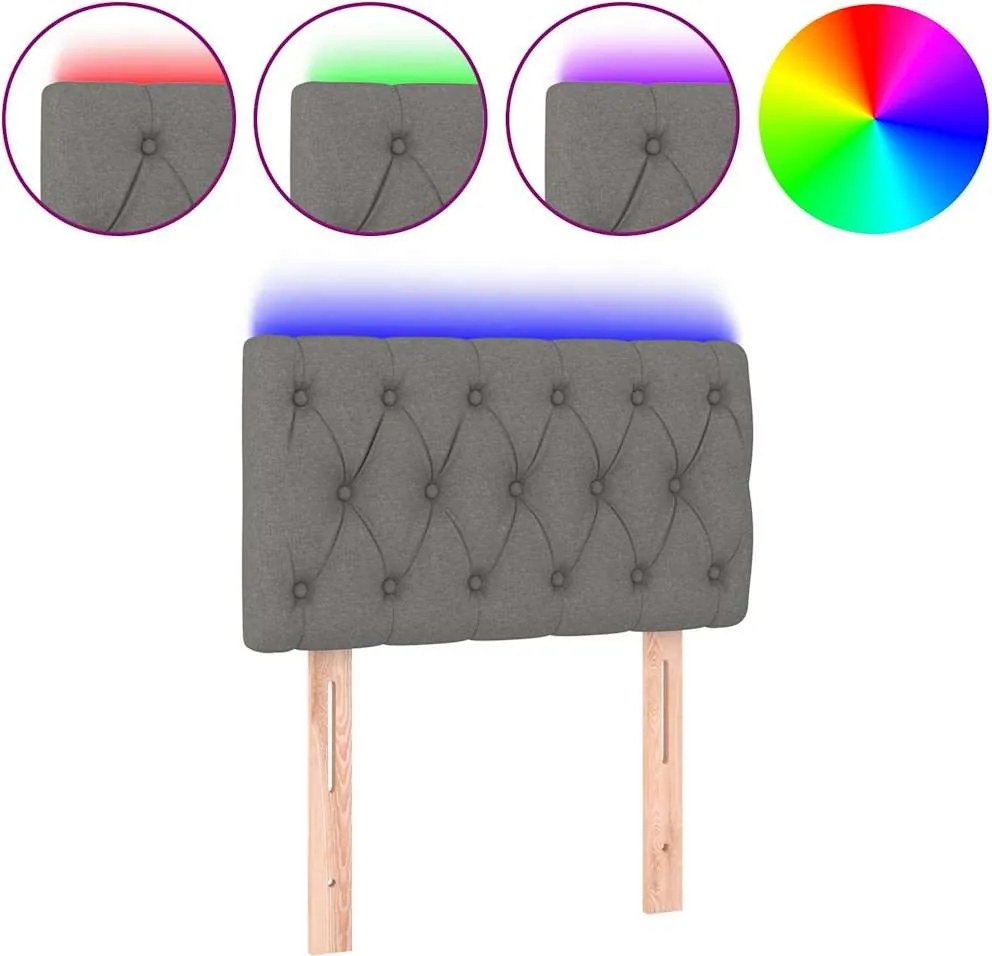 Čelo postele s LED tmavě šedé 80 x 7 x 78/88 cm textil 3121923