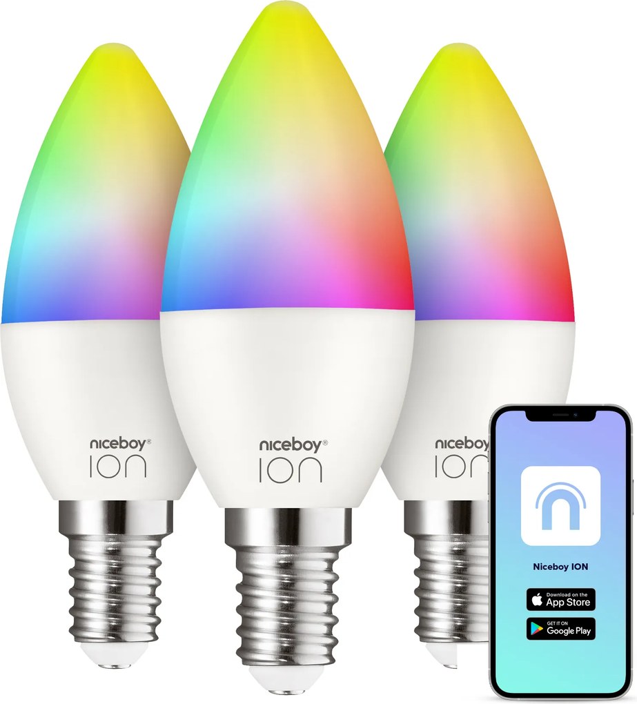 Žárovky Niceboy ION SmartBulb RGB, 6 W, E14, 3 ks