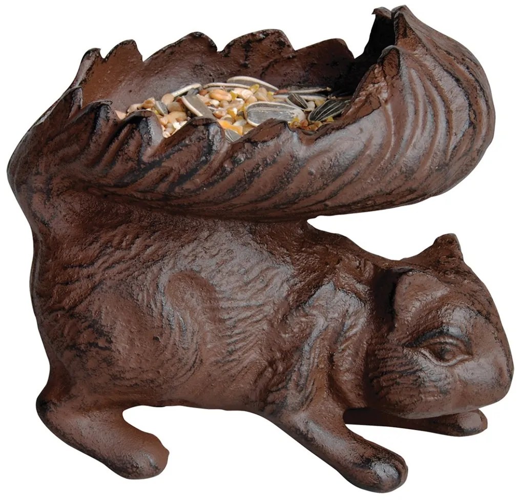 Krmítko pro veverky Squirrel, 13,5x15 cm, litina, hnědá