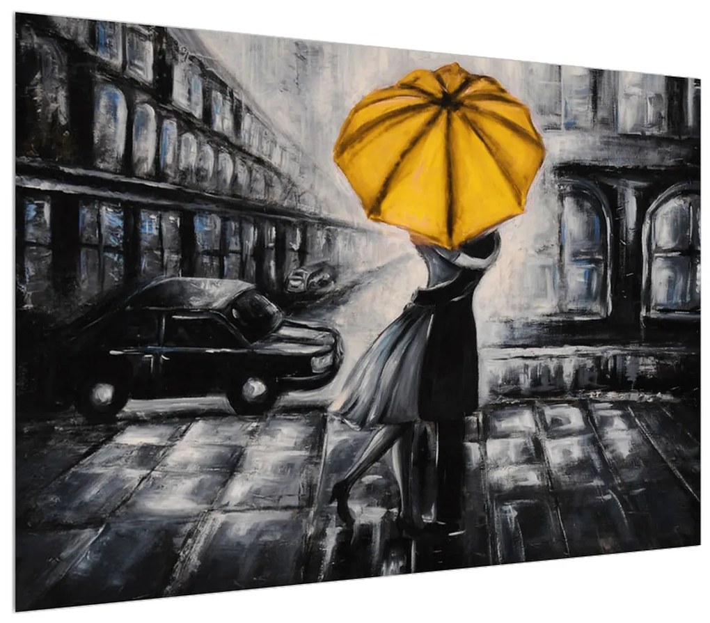 Obraz zamilovaného páru pod deštníkem (100x70 cm)