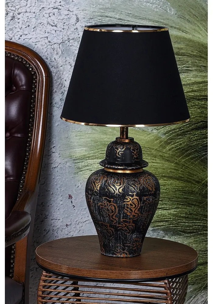 Černá/ve zlaté barvě stolní lampa s textilním stínidlem (výška 54 cm) Derin – Opviq lights