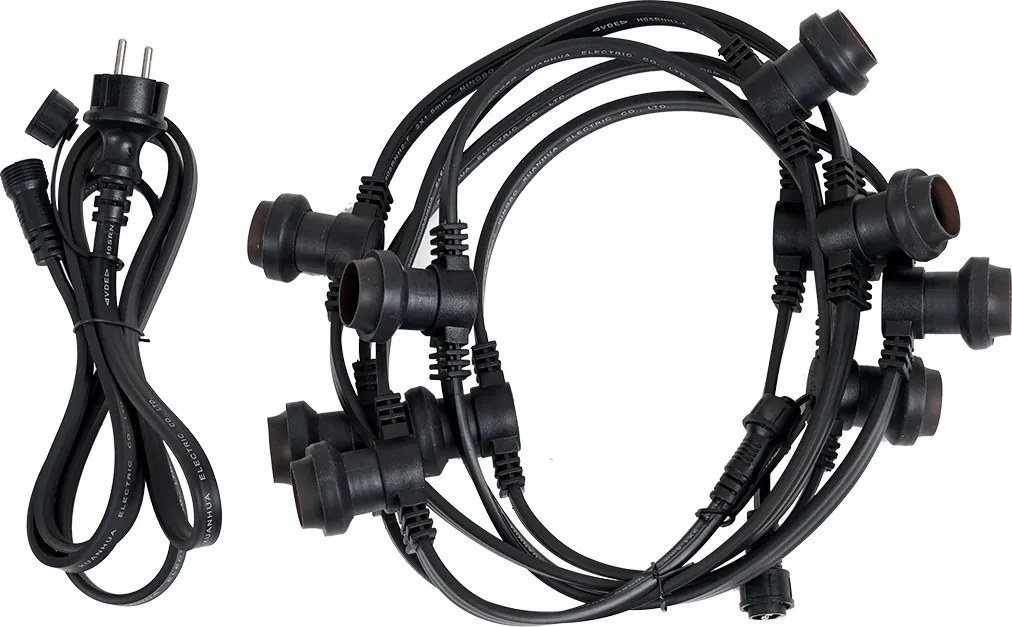 Propojitelný černý světelný řetěz se zástrčkou, 6m, 10x E27, IP64 - Lubber