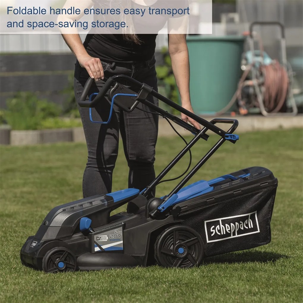 Scheppach BC-MP380-X-XL2 2x20V IXES SET - akumulátorová sekačka 4v1 s bezuhlíkovým motorem (s 2x4Ah akumulátory a nabíječkou 4,5 A)