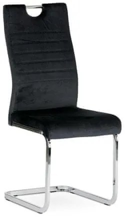 Autronic Moderní jídelní židle Jídelní židle, potah černá sametová látka, kovová chromovaná podnož a madlo (DCL-416 BK4)