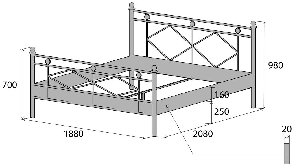 Nábytek ATIKA s.r.o. Kovová postel DARJA Povrchová úprava: černá, Rozměr: 200 x 200 cm