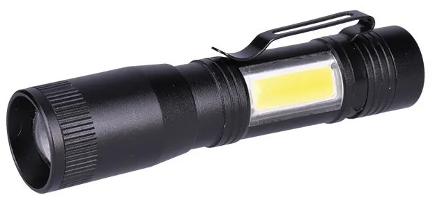 SOLIGHT LED kovová svítilna Zoom 3W + COB, 150 + 60lm, AA, černá