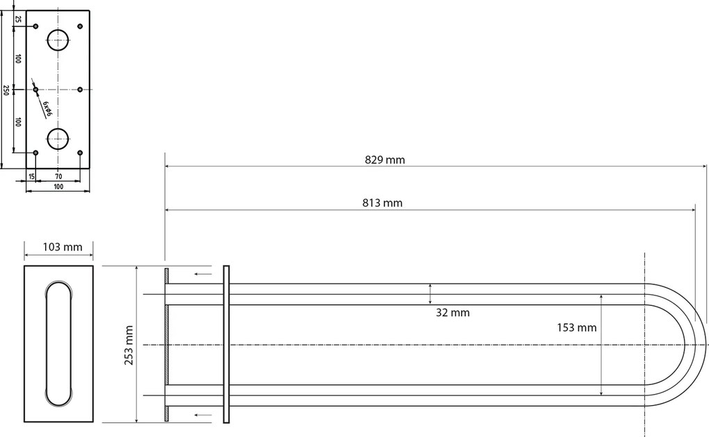 Sapho, Podpěrné madlo tvar U 813mm, černá, XH540B