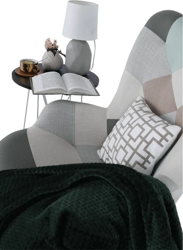 Houpací křeslo, zelená-bílá patchwork/bílá/buk, GERON