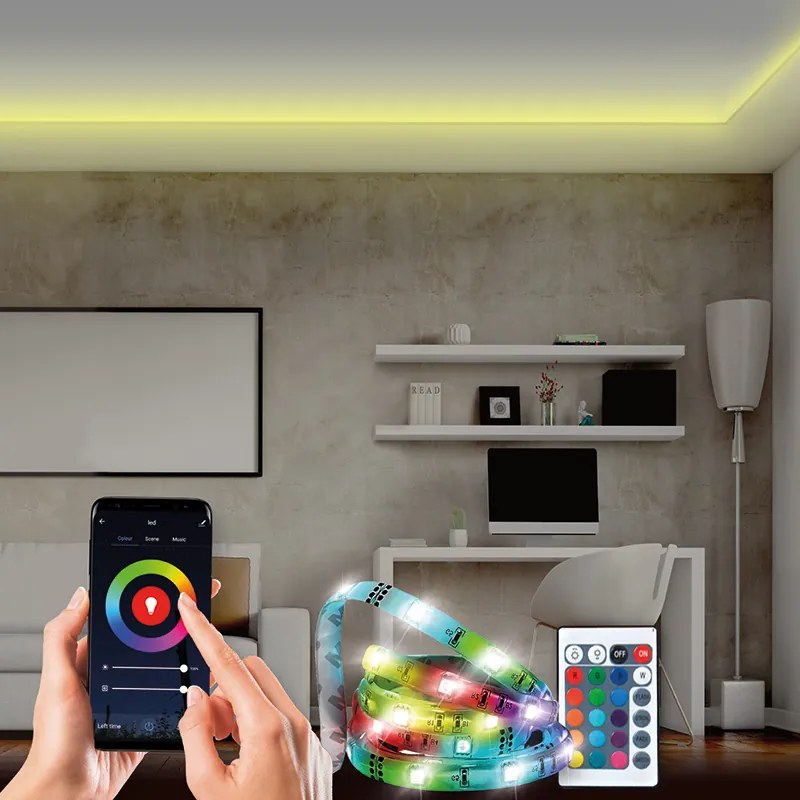 Solight wifi Smart LED světelný pás, RGB, 5m, sada s adaptérem a dálkovým ovladačem