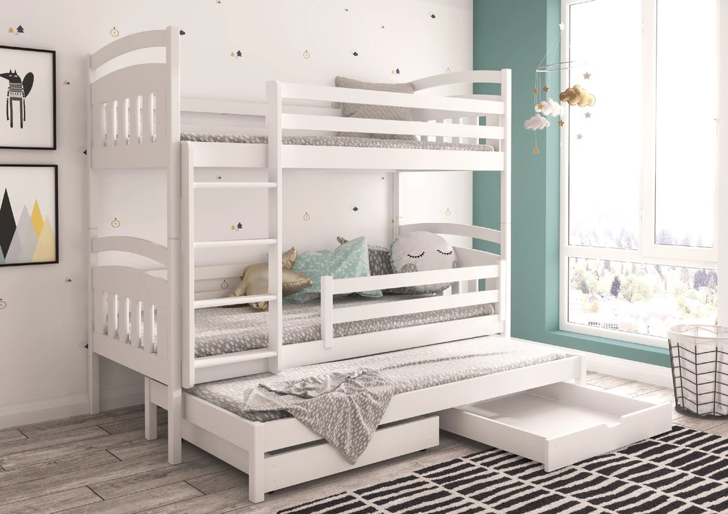 ADRK Furniture Třípatrová postel pro tři osoby s matracemi ADLO 180x80