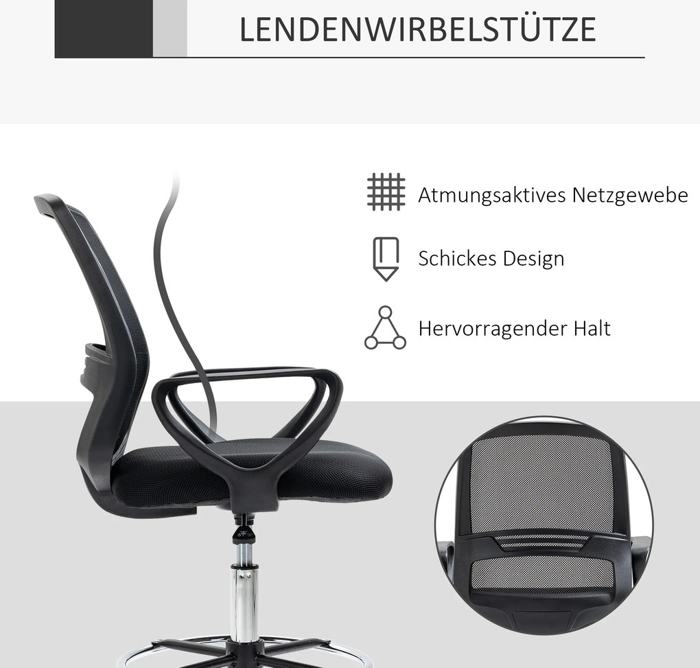 Kancelářská ergonomická otočná židle Vinsetto s nastavitelnou výškou a podnožkou kovová 59,5x60x102,5-126cm