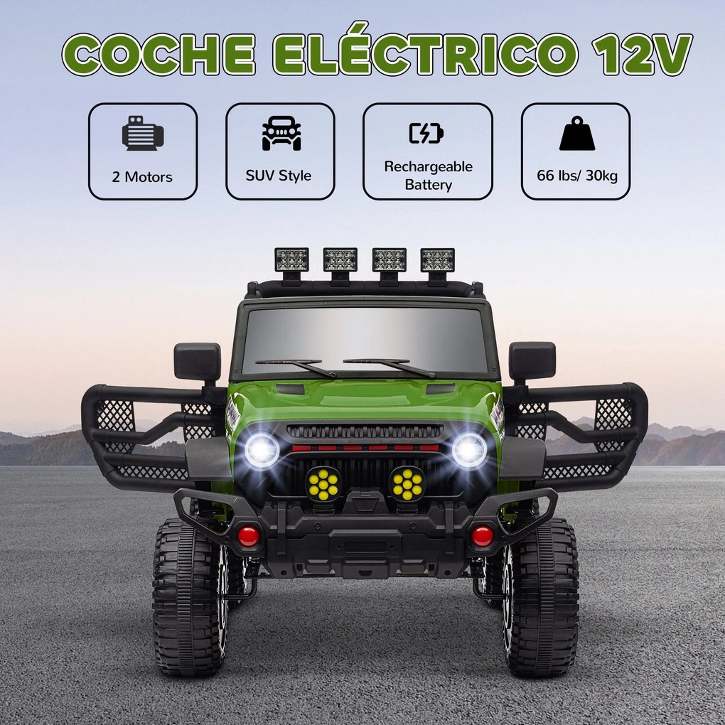 AIYAPLAY Elektrické Auto pro Děti 3+ let Dětské Elektrické Terénní Vozidlo 12V Baterie s Dálkovým Ovládáním a Tlumiči Nárazů Zelené