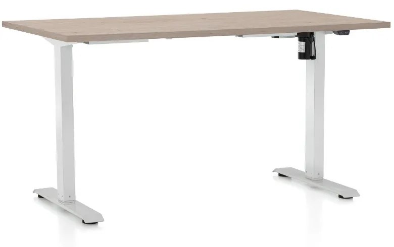 Výškově nastavitelný stůl OfficeTech A, 120 x 80 cm, bílá podnož, dub