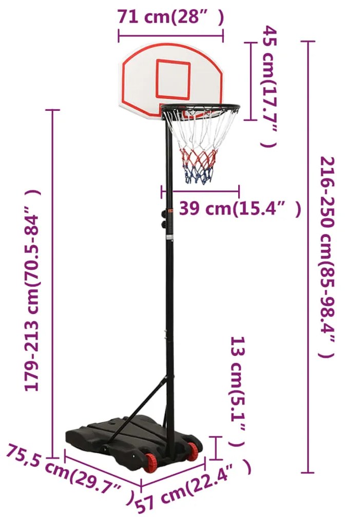 Basketbalový koš bílý 216–250 cm polyethylen - Default Title