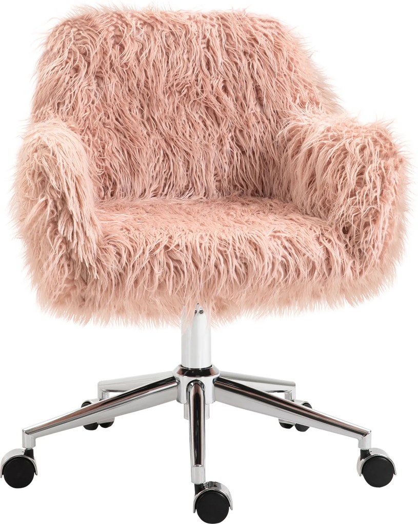Kancelářská židle Vinsetto pro ženy, výškově nastavitelná kancelářská židle, ergonomická, umělá kožešina, růžová+stříbrná | Aosom