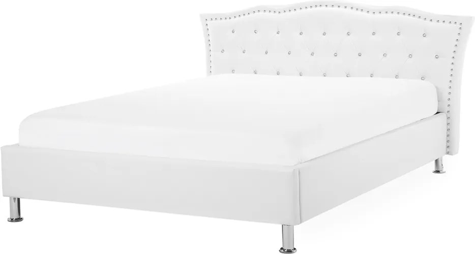 Bílá kožená postel Chesterfield 160x200 cm - METZ