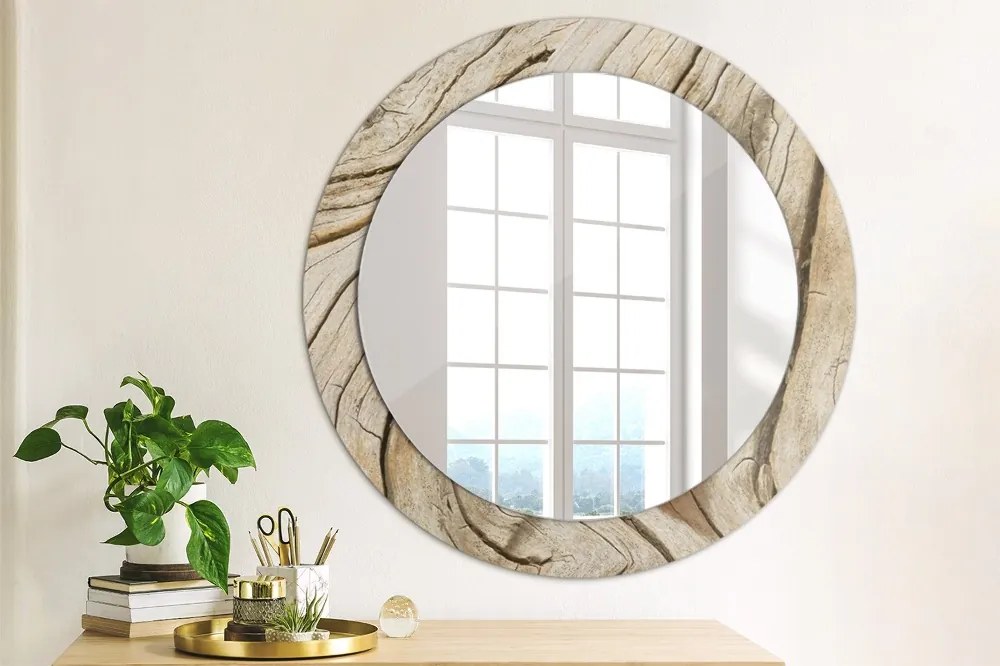 Kulaté zrcadlo tištěný rám Prasklé dřevo fi 70 cm