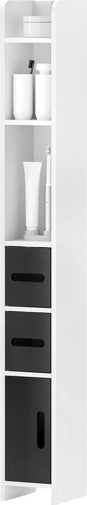 Kleankin koupelnová sloupcová skříň s 3 dvířky, 3 otevřenými policemi a proti-převrhovacím systémem, moderní styl, 15x17x120 cm, bílá a černá