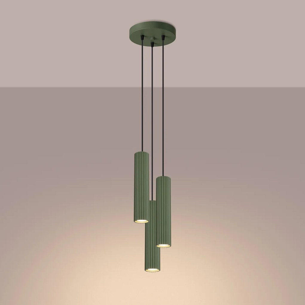 Sollux Lighting Závěsné svítidlo KARBON 3P olivově zelené