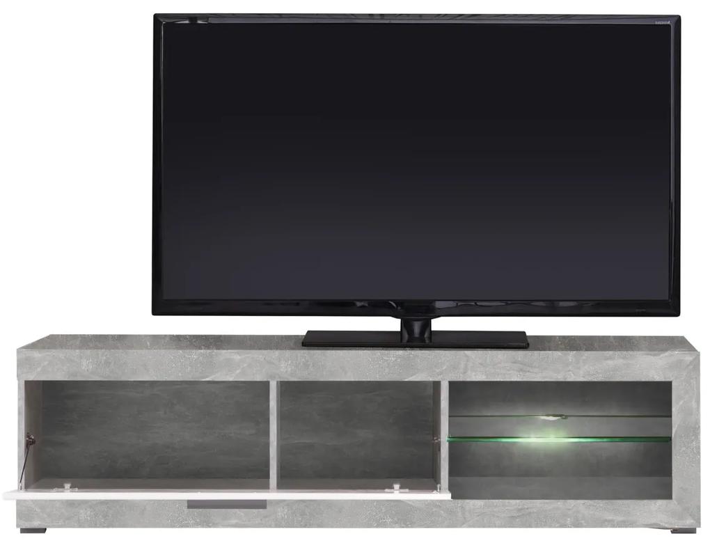 Televizní stolek s osvětlením Ronja - beton/bílý lesk