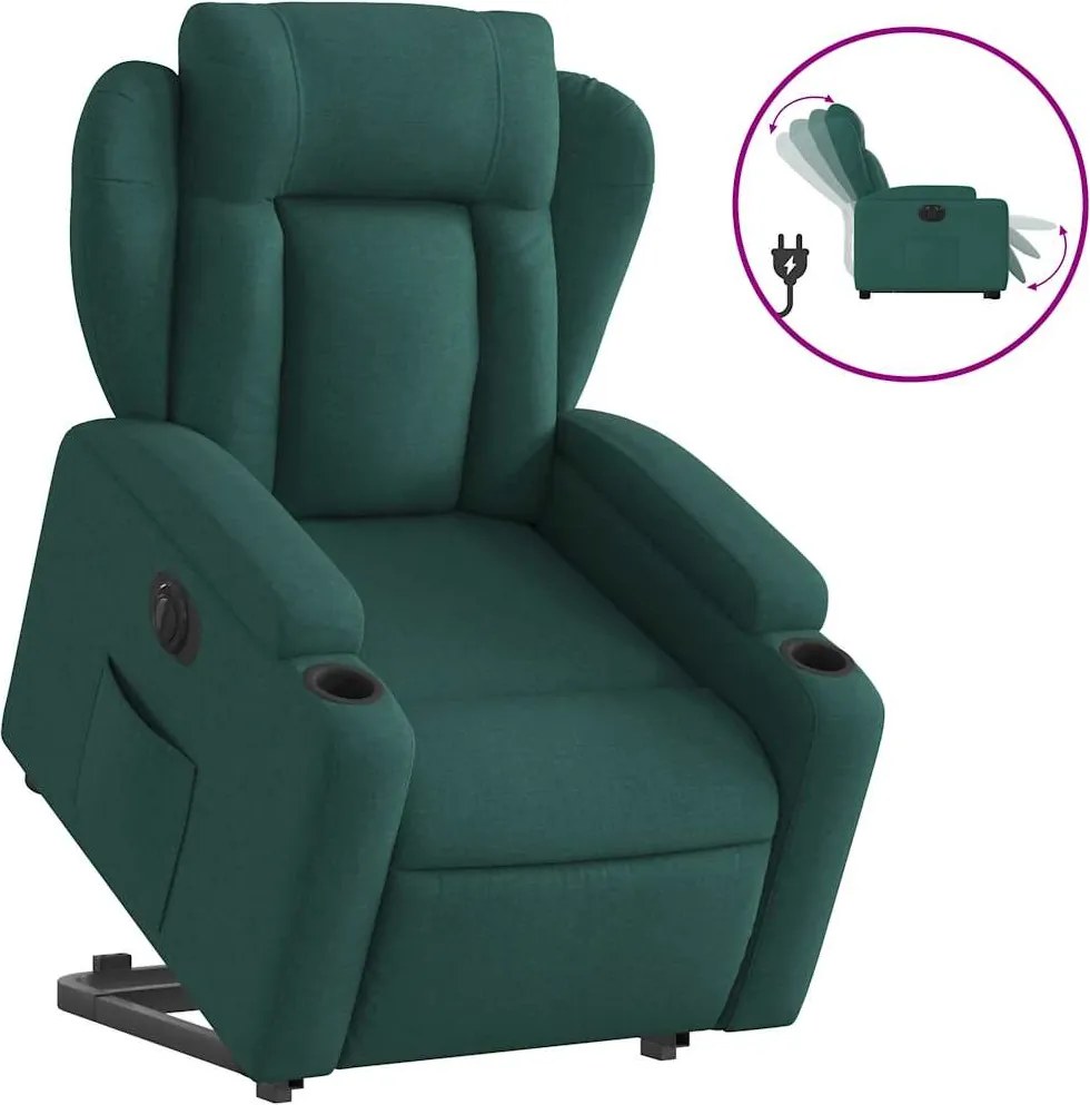Elektrické zvedací polohovací křeslo tmavě zelené textil 3204512