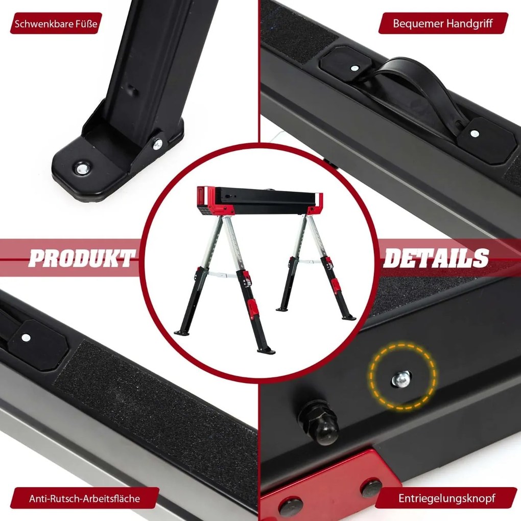 Costway Skládací pila 2 obal vyrobený z oceli 2 × 4 Podpěrná ramena 61,5–82,7 cm