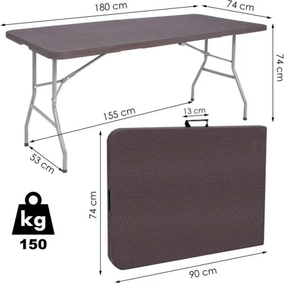 Skládací cateringový stůl 180x74 cm SPRINGOS RAUT GF0055 hnědý