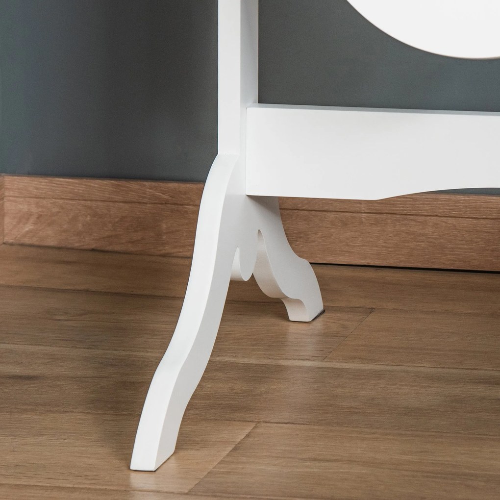 HOMCOM Oválné zrcadlo v stylu shabby chic s nastavitelným náklonem, 48D x 46Š x 147V cm, MDF Bílá | Aosom