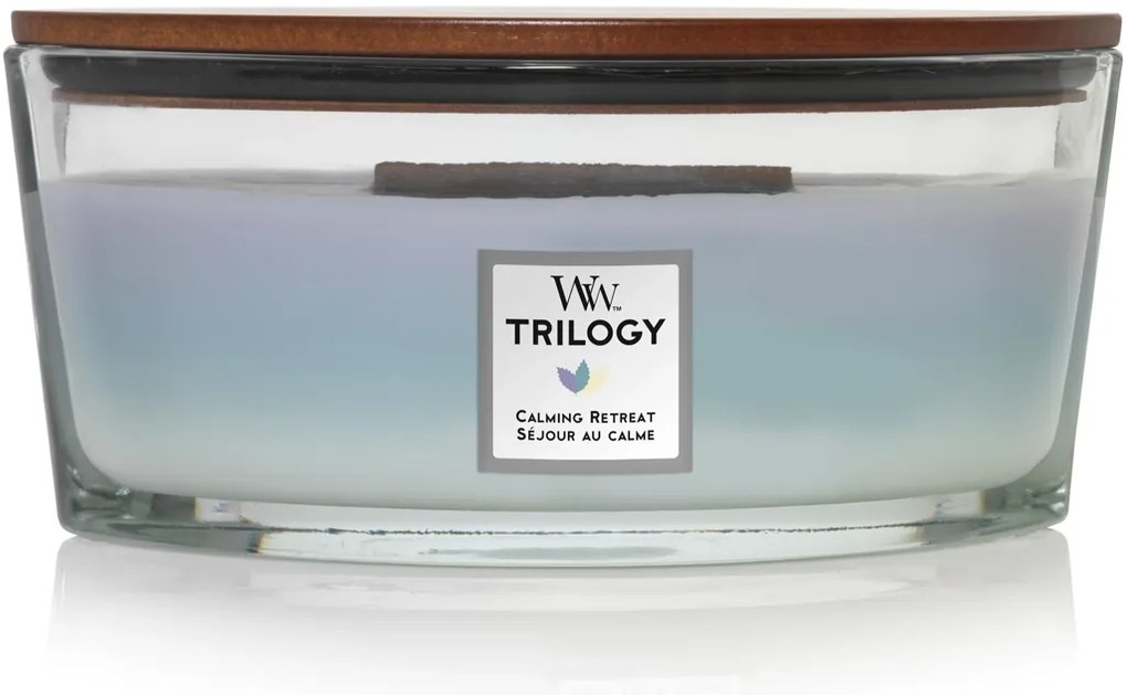 WoodWick – HearthWick Trilogy svíčka Calming Retreat (Uklidňující a relaxační), 453 g