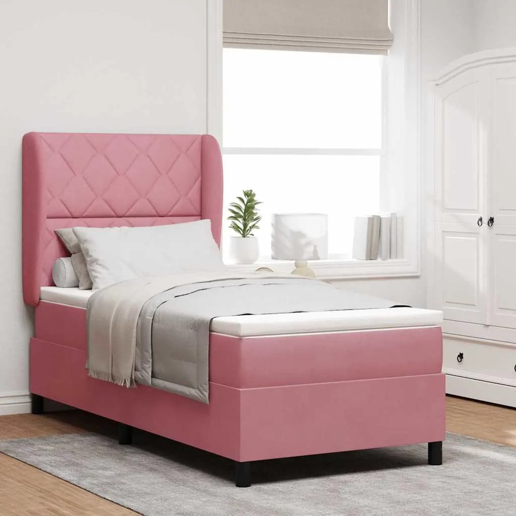 Postel s boxspringem s čelo Růžová 200 x 100 cm samet 3340975