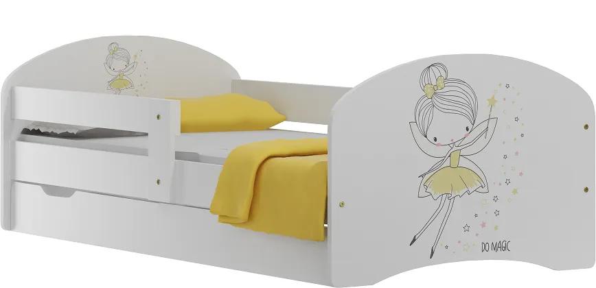 Dětská postel s motivem VÍLA  se zábranou Rozměr: 140x70, Matrace: včetně matrace RELAX, Barevná kombinace: BÍLÁ/ANTRACIT