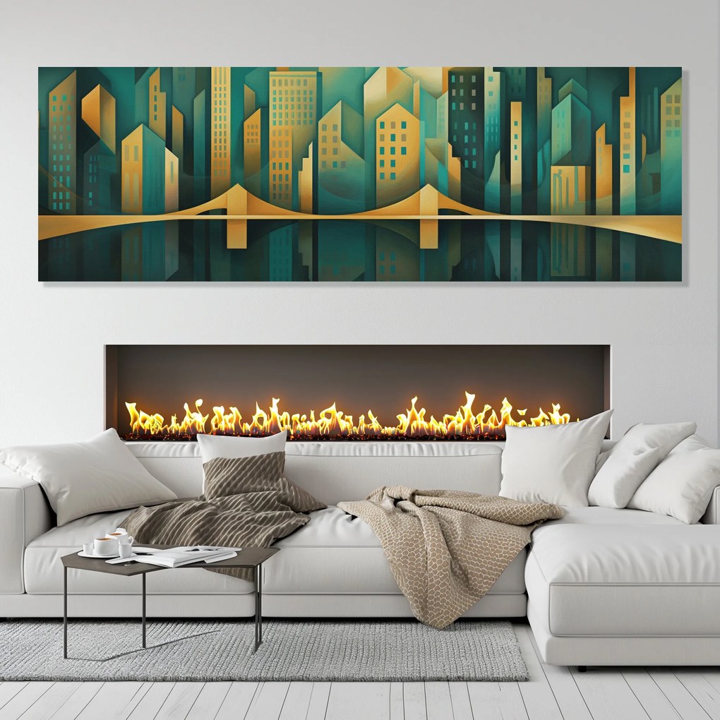 Obraz na plátně - Moderní velkoměsto Saint Beco s mostem FeelHappy.cz Velikost obrazu: 120 x 40 cm