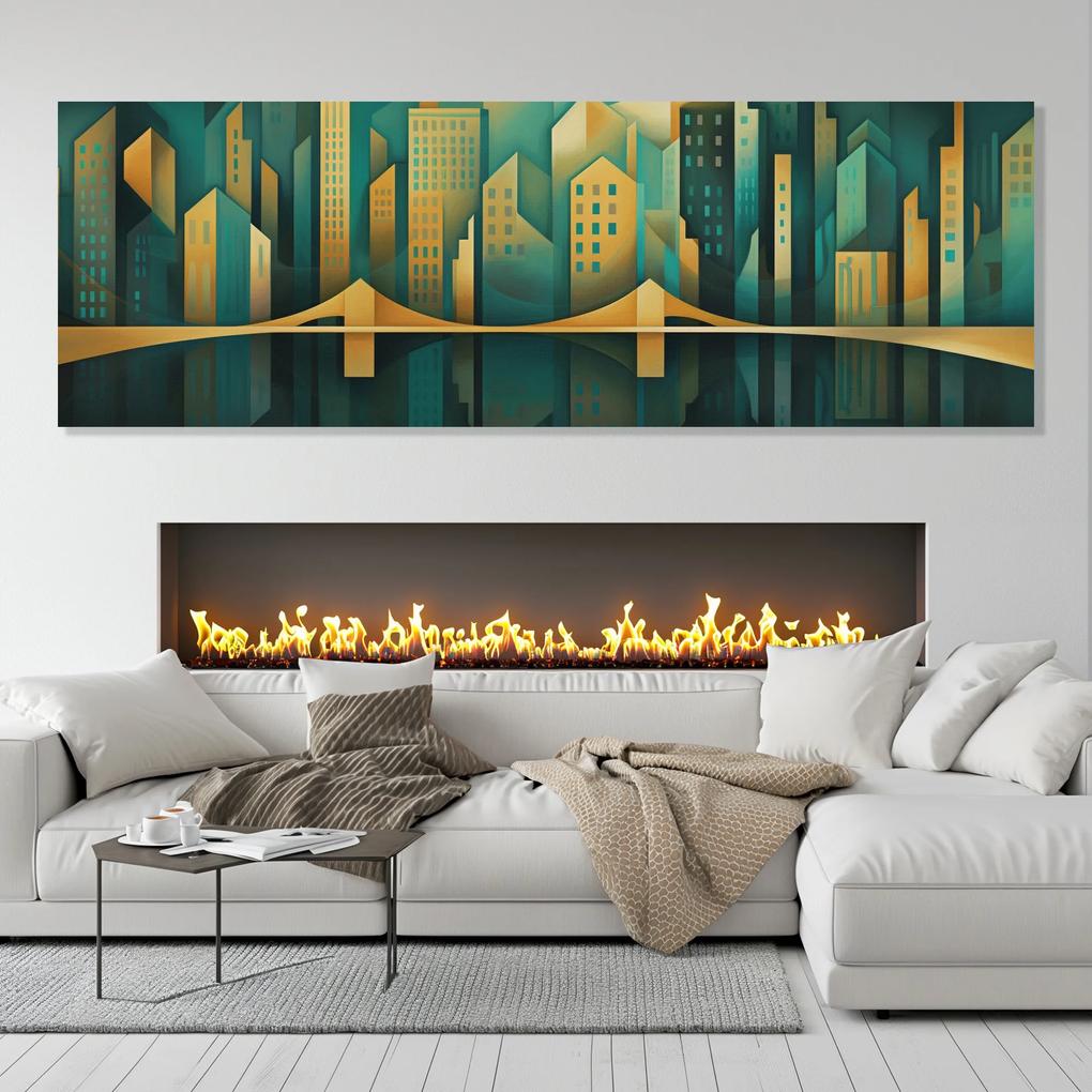 Obraz na plátně - Moderní velkoměsto Saint Beco s mostem FeelHappy.cz Velikost obrazu: 180 x 60 cm