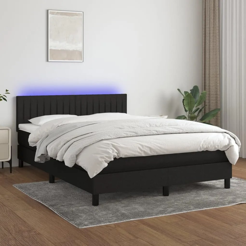 Box spring postel s matrací a LED černá 140x190 cm textil 3133311
