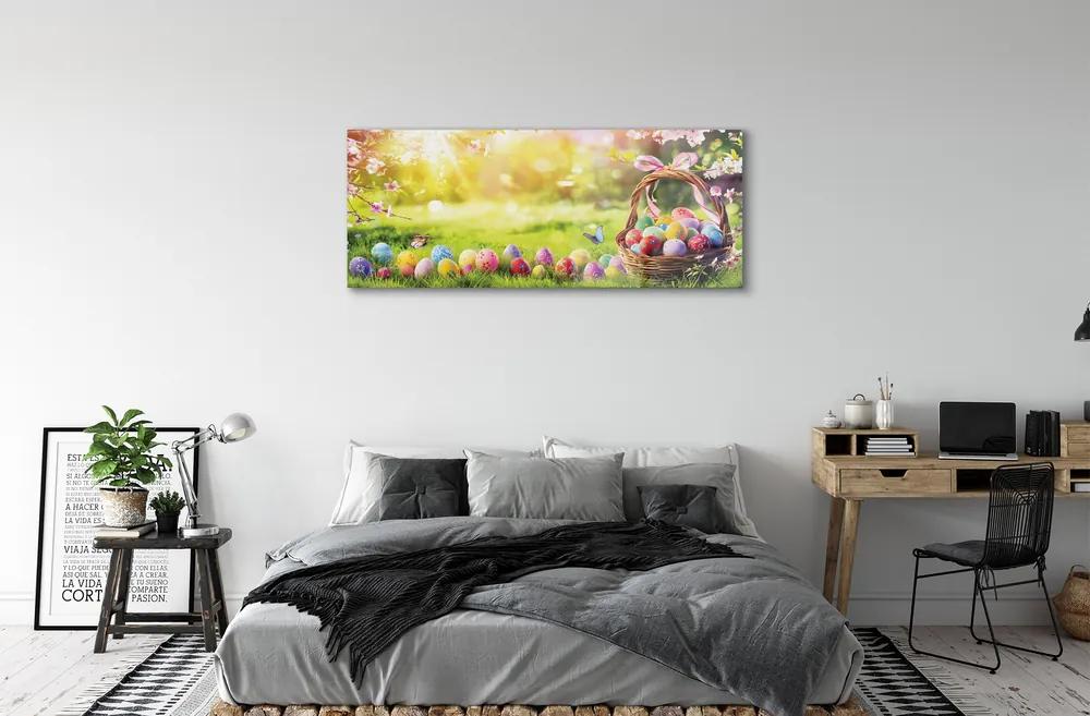 akrylový obraz Basket vejce květina louka 120x60 cm