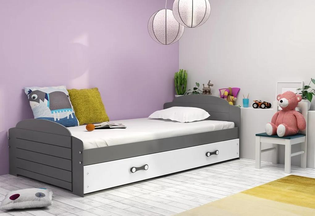 Expedo Dětská postel DOUGY P2 + matrace + rošt ZDARMA, 90x200, grafit, bílá