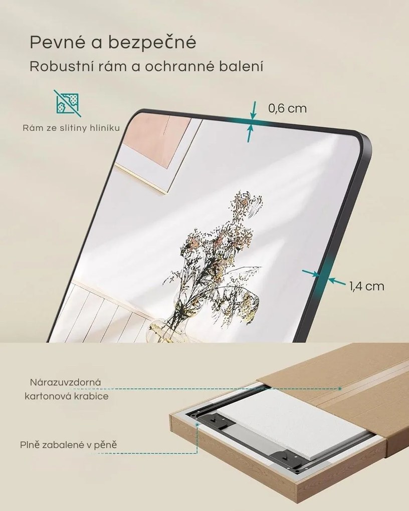 Obdélníkové zrcadlo FERRA, 120x40cm, černá SongmicsHome