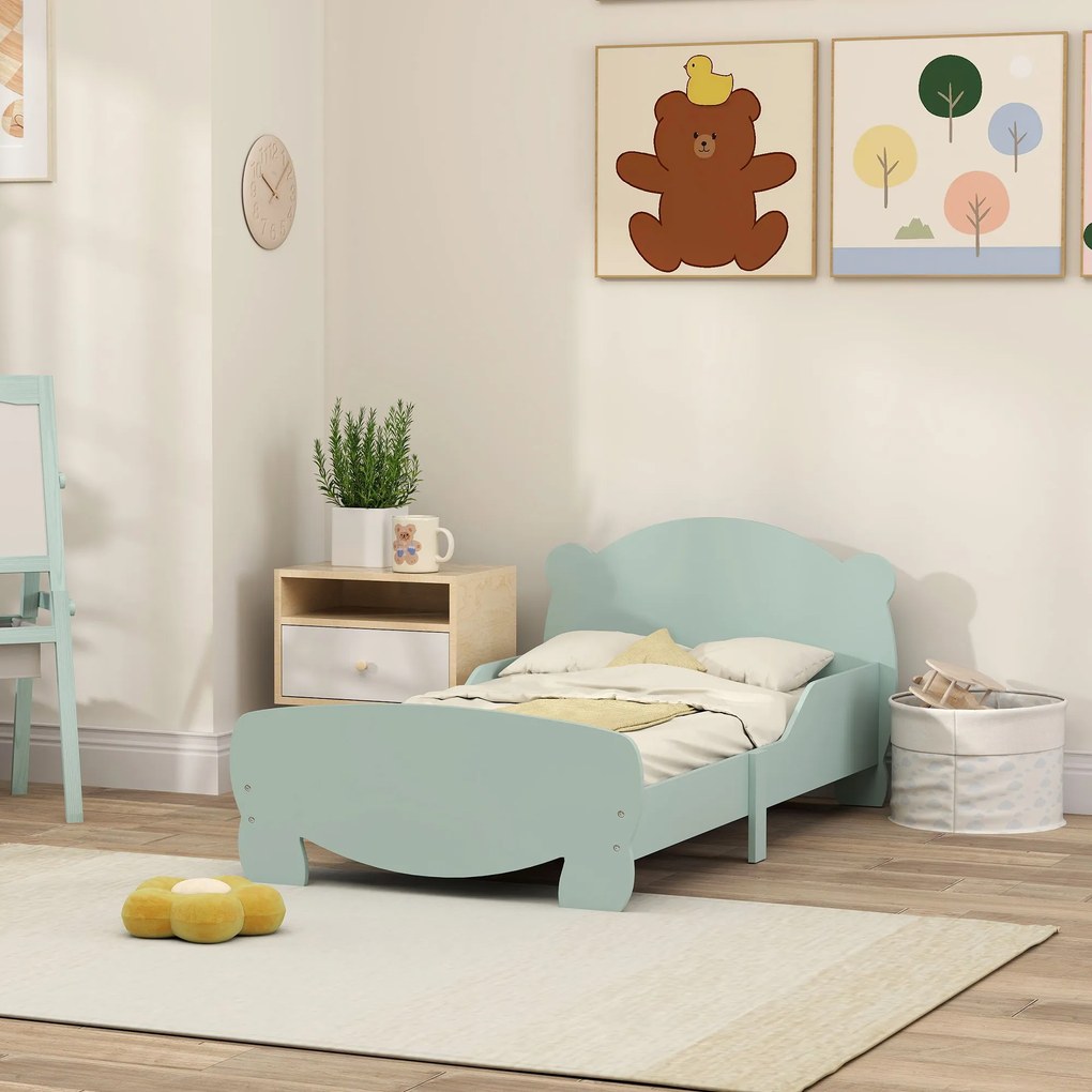 AIYAPLAY Montessori postel pro děti 3-6 let, 140x70 cm jednolůžková dětská postel s ochrannými zábranami a dřevěným rámem ve tvaru medvěda pro dětský…