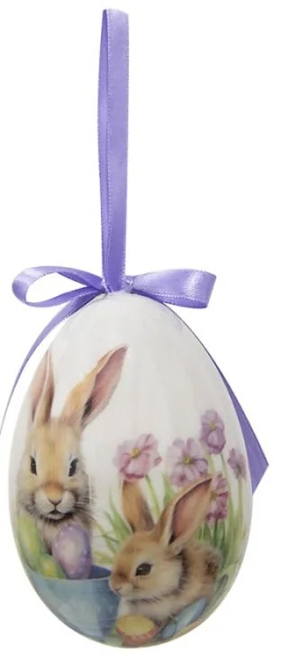 Sada 6 ks modro-fialová velikonoční vajíčka se zajíčky I – 7x10 cm