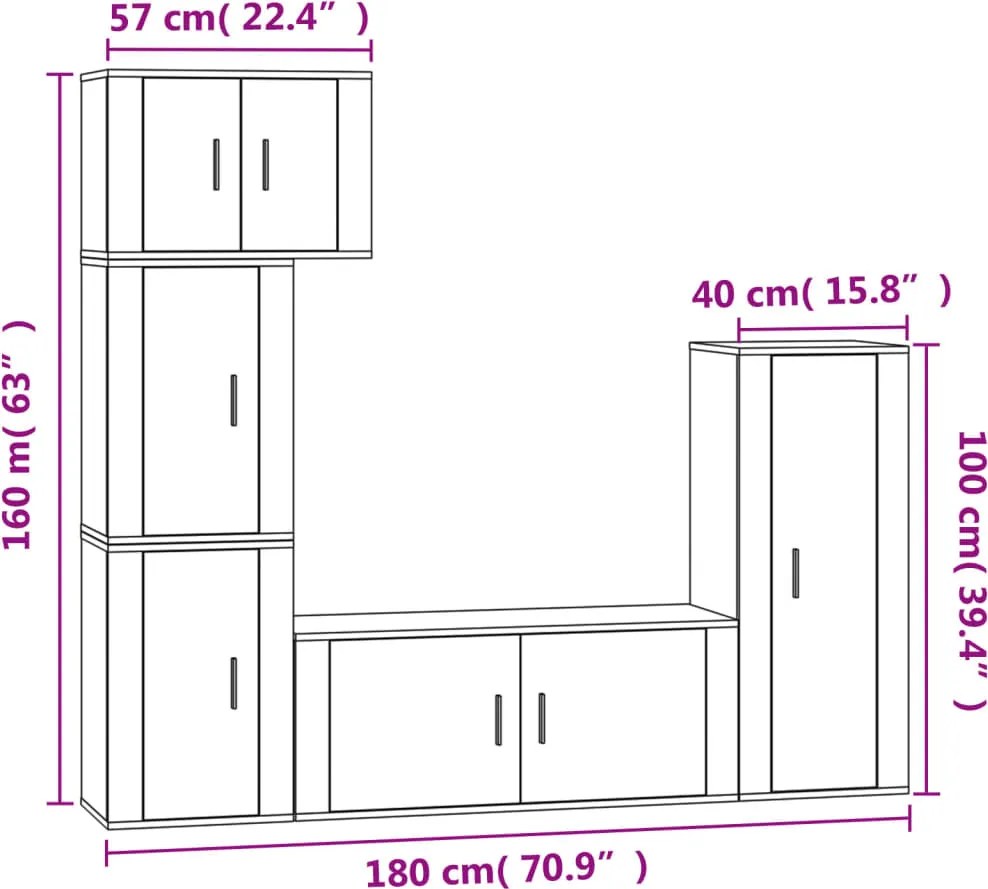 vidaXL 5dílný set TV skříněk kompozitní dřevo [3188809] Barva: šedá sonoma