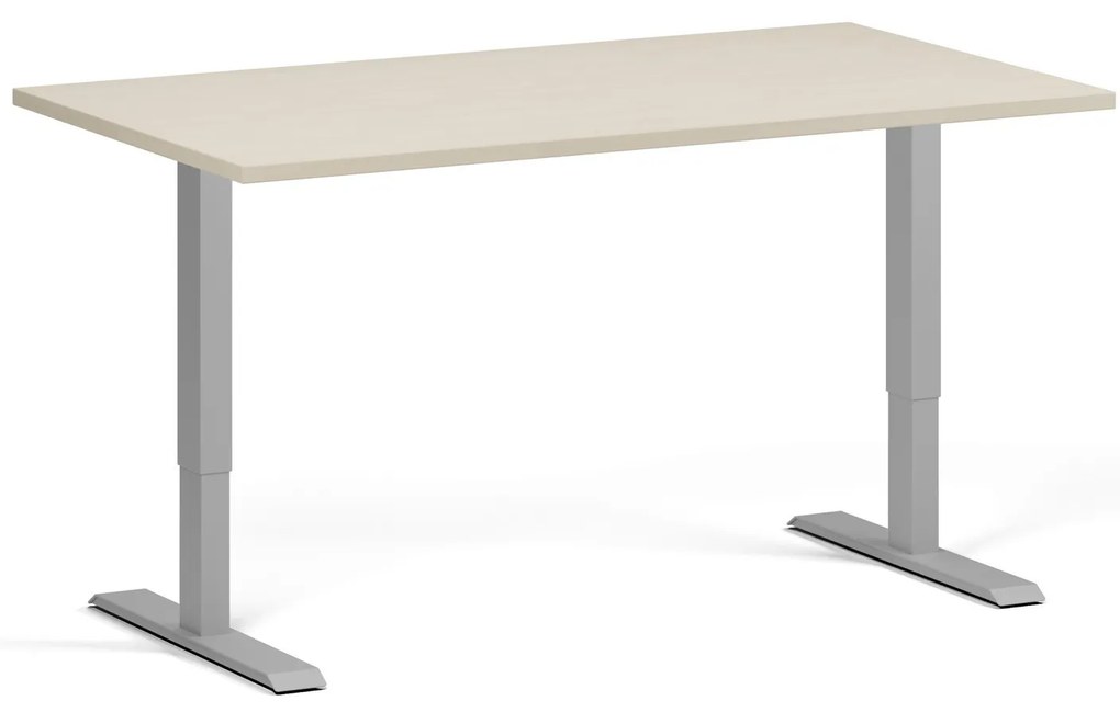 Výškově nastavitelný stůl, 140x80 cm, 1 motor, šedá podnož, bříza