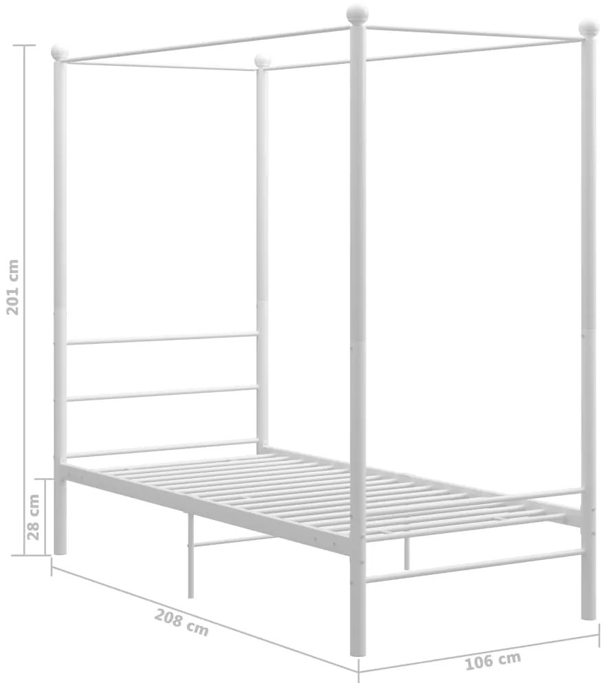 vidaXL Marketos Rám postele s nebesy bílý kovový 100 x 200 cm