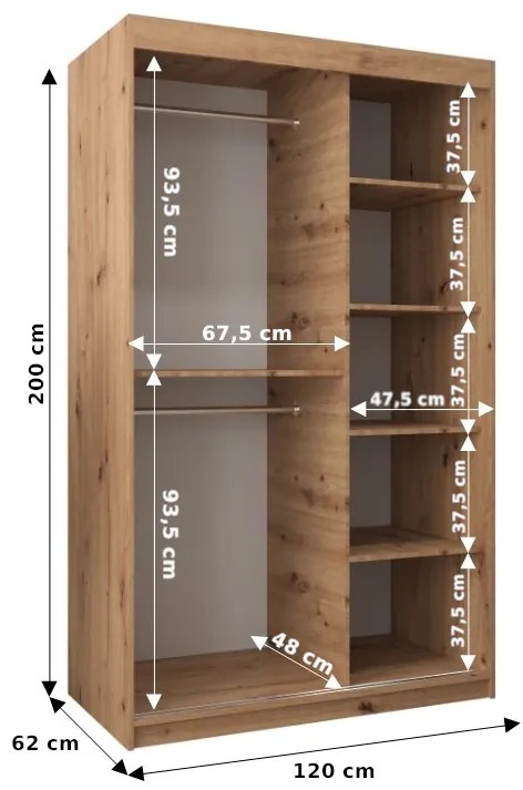 Šatní skříň 120 cm Toki 1 (Dub artisan + Bílá matná). 1064895