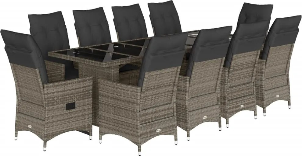 11dílný zahradní bistro set s poduškami šedý polyratan 3277242
