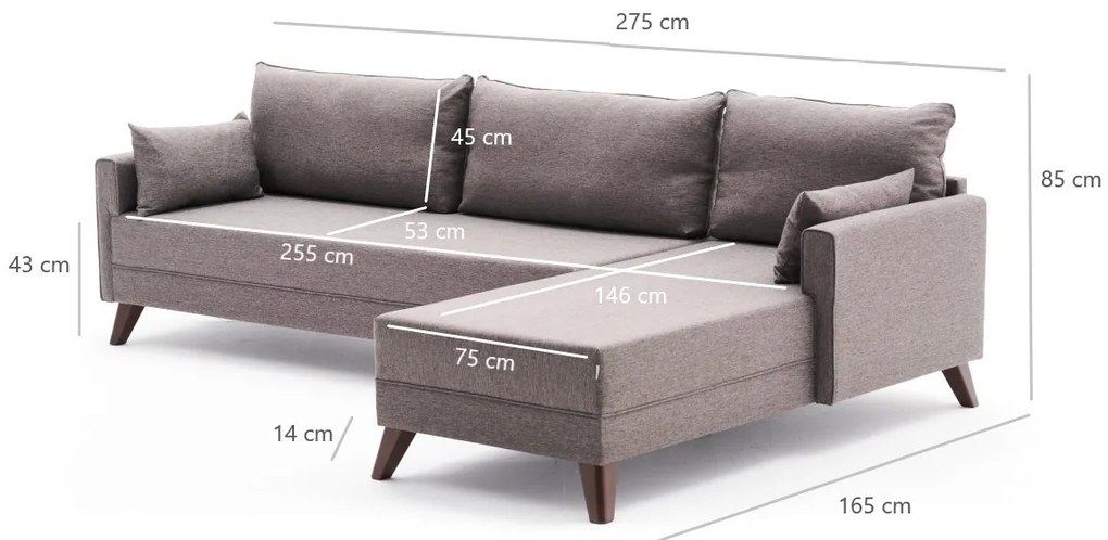 Hanah Home Designová pohovka BELLA hnědá pravá 275 cm 825BLC2584