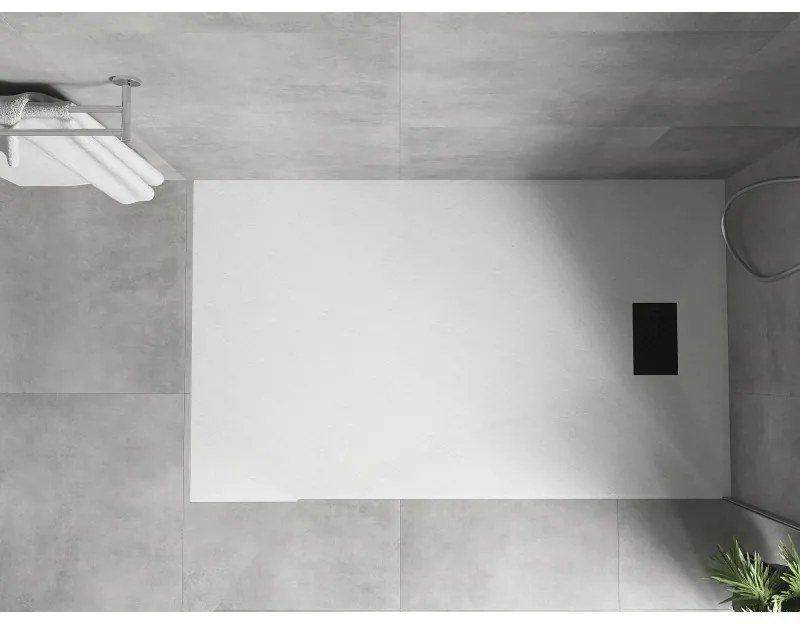 Mexen Hugo, obdélníková sprchová vanička SMC 160 x 80 cm, bílá, černá krytka, 42108016-B